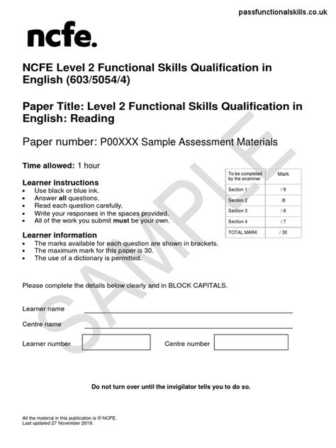 Ncfe Functional Skills English Level 2 Reading Sample 1 Model Solutions