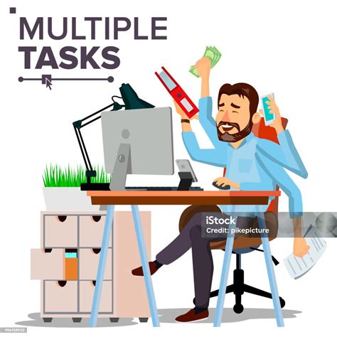 여러 작업 사업이 벡터입니다 많은 손 효율성과 생산성 작업자를 Plodding 플랫 만화 일러스트 레이 션 개념에 대한 스톡 벡터 아트 및 기타 이미지 Istock