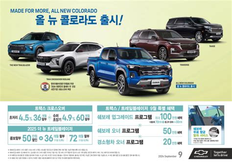 쉐보레 9월 신차 일시불 구매자에게 ‘최대 400만원 지원 Mk Esg