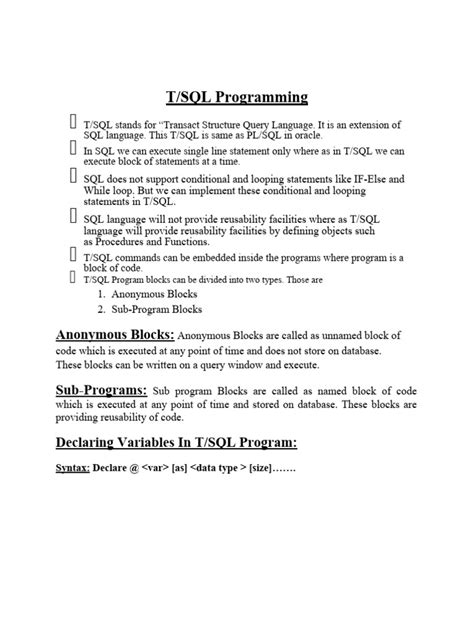 T Sql Notes Pdf Databases Parameter Computer Programming
