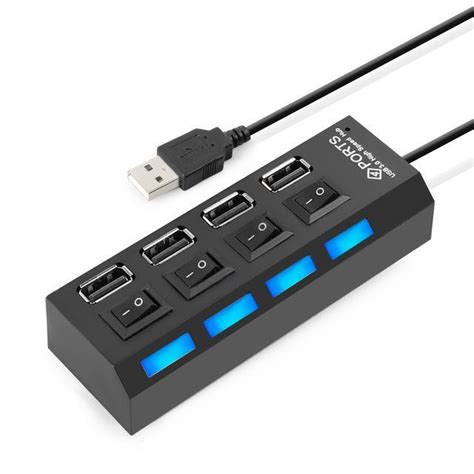 Adapter 4 Ports Usb 2 0 Hub On Off Switch Multi Splitter For Laptop Pc Desktop Bd