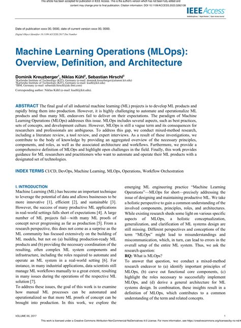 Pdf Machine Learning Operations Mlops Overview Definition And