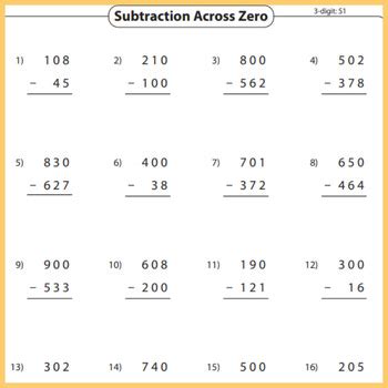 Master Subtraction With Regrouping Subtraction Across Zero Worksheets
