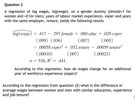 Solved Question 2 A Regression Of Log Wages Log Wage On A Chegg Com