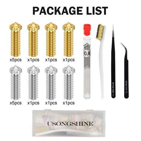 Комплект дюзи за 3d принтер 16 части 8 дюзи от неръждаема стомана 8 месингови дюзи 0 2 Mm 0