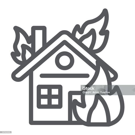 화재 라인 아이콘 화상 및 사고에 집 불타는 홈 기호 벡터 그래픽 흰색 바탕에 선형 패턴 10에 대한 스톡 벡터 아트 및 기타 이미지 Istock