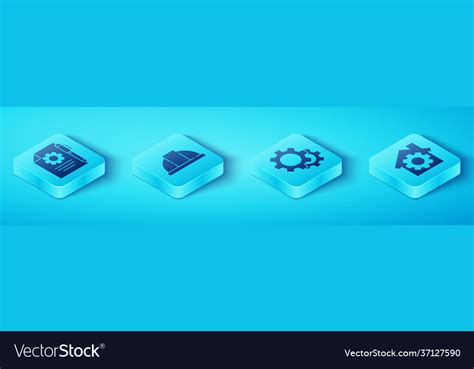 set isometric document settings and pen worker vector image