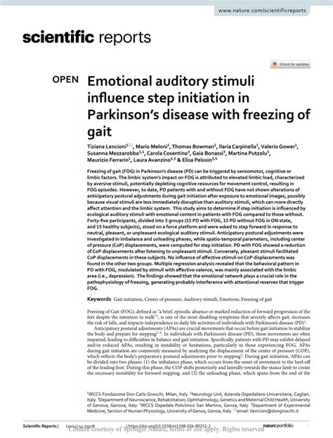 Pdf Emotional Auditory Stimuli Influence Step Initiation In Parkinsons Disease With Freezing