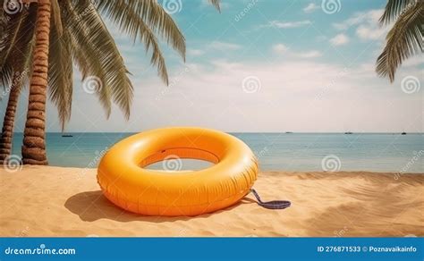 An Inflatable Swim Lap Against A Backdrop Of A Beach With Sand Palm Trees And The Ocean Tourist