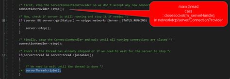 crash when stopping server due to concurrently accessing and closing