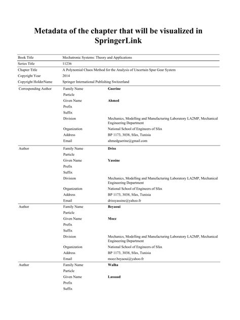 pdf a polynomial chaos method for the analysis of uncertain spur gear