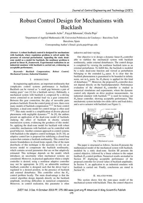 PDF Robust Control Design For Mechanisms With Backlash