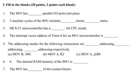 Solved I Fill In The Blanks 20 Points 2 Points Each