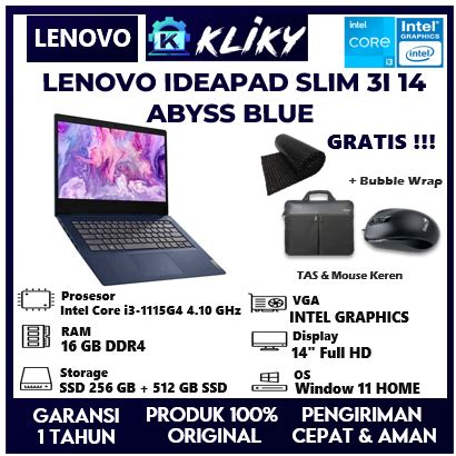 Jual Laptop Lenovo Core I3 Ideapad Slim 3i 14 Intel Core I3 Gen 11 Ram 8 GB Garansi Resmi Lenovo