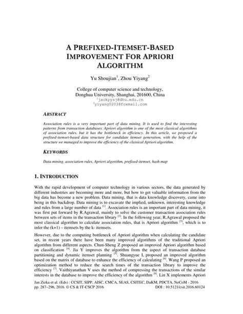 A Prefixed Itemset Based Improvement For Apriori Algorithm Pdf