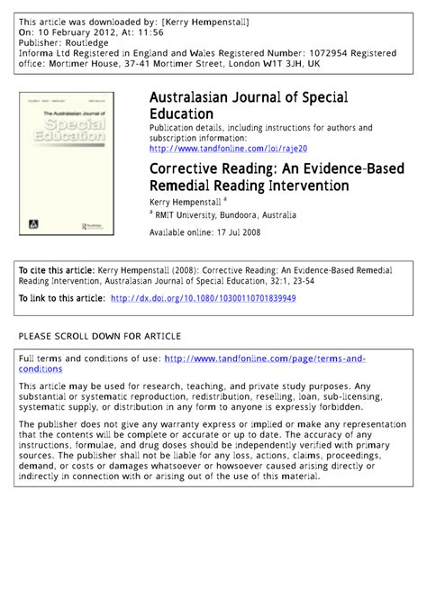 Pdf Corrective Reading An Evidence Based Remedial Reading Intervention