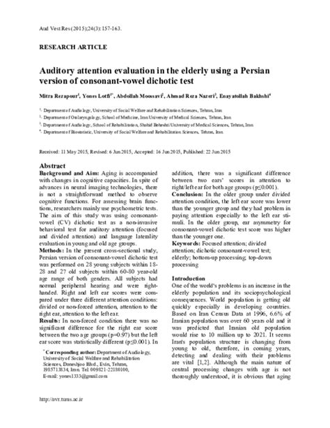 Pdf Auditory Attention Evaluation In The Elderly Using A Persian Version Of Consonant Vowel