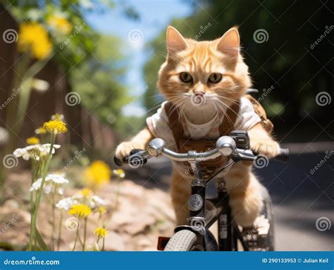 Cute Cat Rides Bicycle Sony Cybershot Capture Stock Illustration