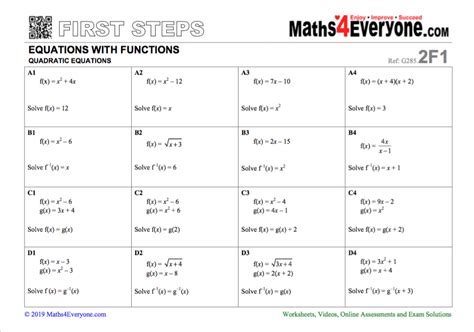 Functions Leading To Quadratic Equations Teaching Resources