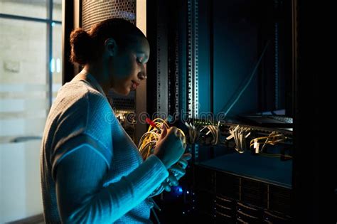 Asian Woman Working In Data Center Server Room Stock Image Image Of