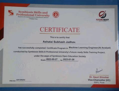 Ashatai Jadhav On Linkedin Machinelearning Engineer Certificateofcompletion Symbiosis