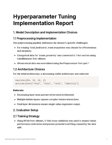 Tuning Report Hyperparameter Tuning Implementation Report 1 Model