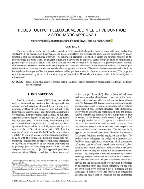 Pdf Robust Output Feedback Model Predictive Control A Stochastic