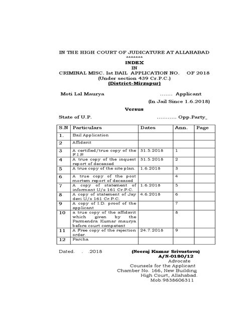 304 B Bail Application Neeraj Srivastava Moti Lal Download Free Pdf Bail Affidavit