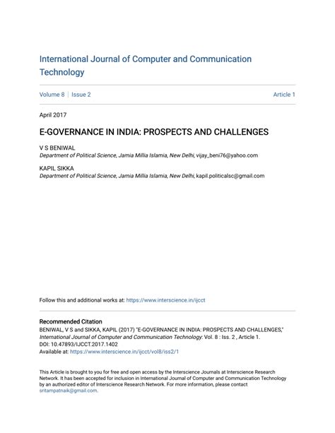 Pdf E Governance In India Prospects And Challenges