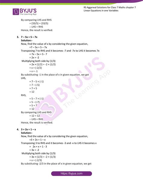 Rs Aggarwal Solutions For Class 7 Maths Exercise 7a Chapter 7 Linear