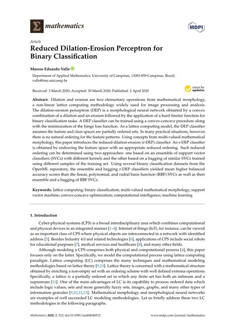 Pdf Reduced Dilation Erosion Perceptron For Binary Classification