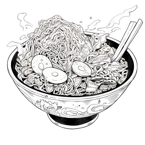 Illustration Of A Simple Ramen Bowl Sketch Cartoon Drawing Premium Ai