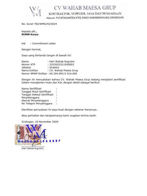 Commitment Letter Template Pdf