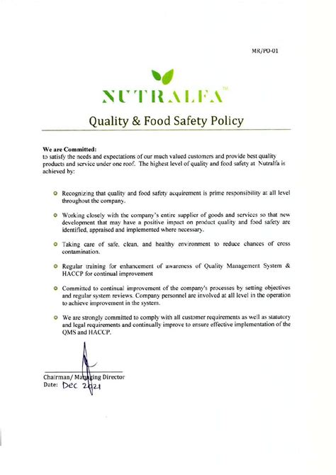 Quality Policy Nutralfa Ltd Quality Policy Nutralfa Ltd