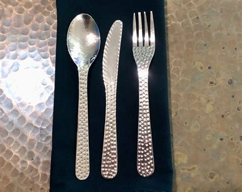 Pure Hammered Copper Flatware Set 7” Spoon Fork And Knife Etsy