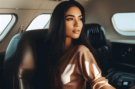 premium ai image portrait of a successful girl in a private jet