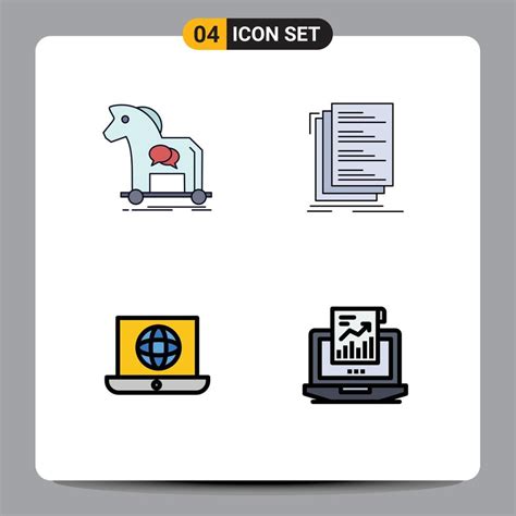 Filledline Flat Color Pack Of 4 Universal Symbols Of Cybercrime List Trojan Coding World