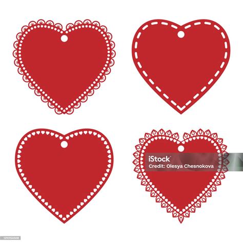 빨간 발렌타인 데이 템플릿 및 스텐실 색상 벡터 일러스트레이션 디자인 발렌타인 데이를위한 인사말 카드의 오픈 워크 라벨 세트 건강관리와 의술에 대한 스톡 벡터 아트 및 기타