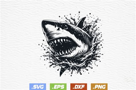 Great White Shark Svg With Water Splash Illustration Par Ripon471