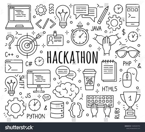 Hackathon Datathon Set Doodle Style Icons Stock Vector Royalty Free 1940928793 Shutterstock