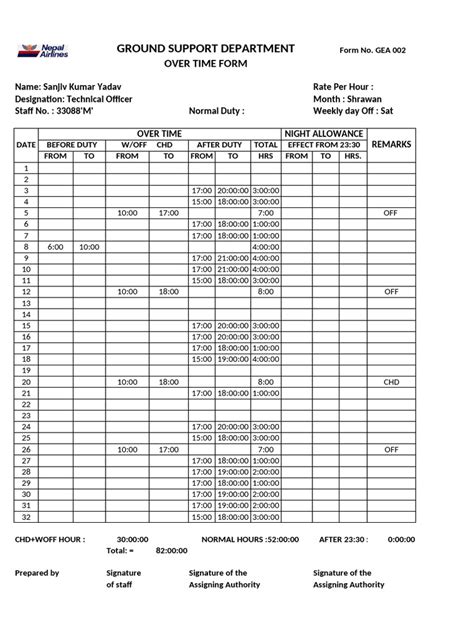 Overtime Form Sample Pdf