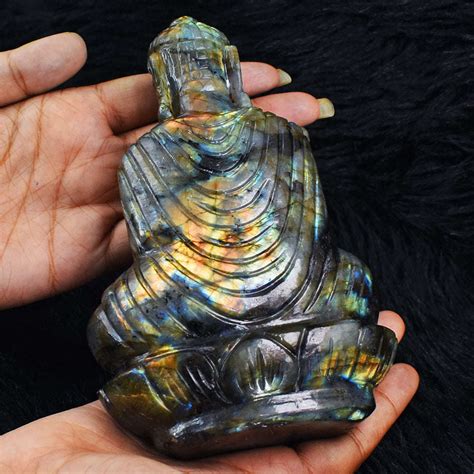 Artisian Amazing Flash Labradorite Hand Carved Crystal Lord Buddha