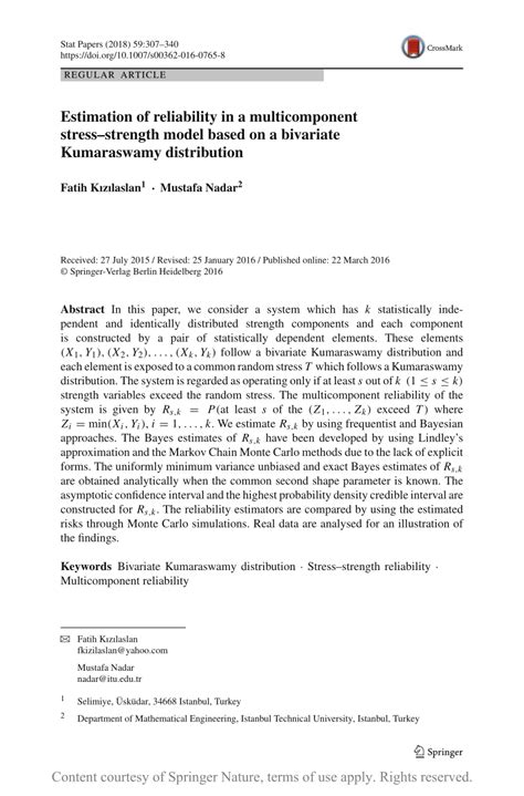 Estimation Of Reliability In A Multicomponent Stressstrength Model Based On A Bivariate