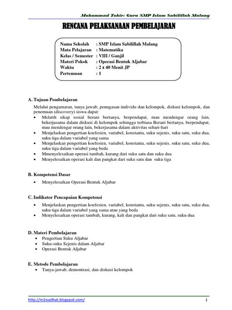 Contoh Rpp Matematika Kelas 8 Pdf