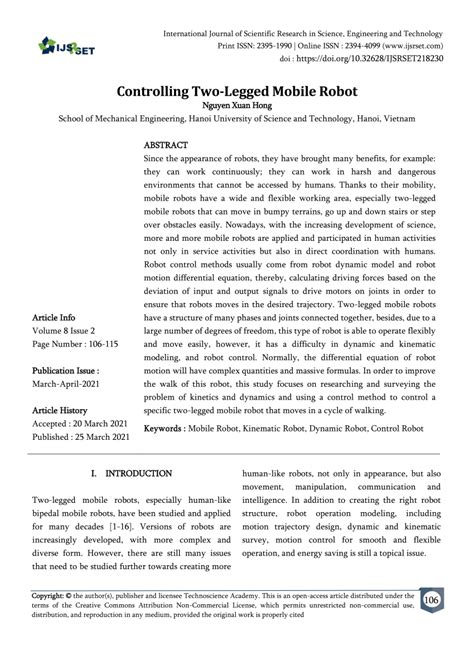 Pdf Controlling Two Legged Mobile Robot