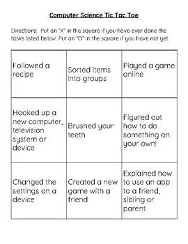 Computer Science Tic Tac Toe Activity Game Introduction To Coding Programming