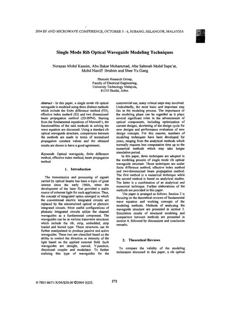 Pdf Single Mode Rib Optical Waveguide Modeling Techniques