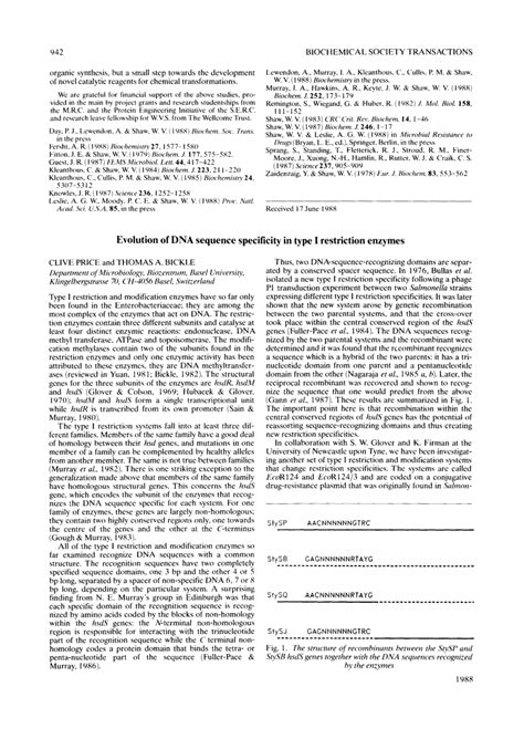 pdf evolution of dna sequence specificity in type i restriction enzymes