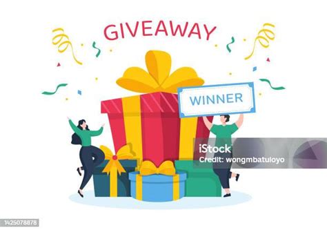 공짜 템플릿 손으로 그린 만화 플랫 일러스트 레이 션 상금 깜짝 패키지 보상 및 선물 상자 디자인 획득 경쟁에 대한 스톡 벡터