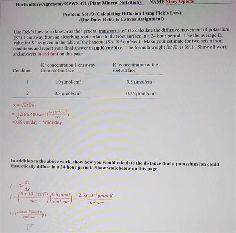 Solved Problem Set 3 Calculating Diffusion Using Ficks